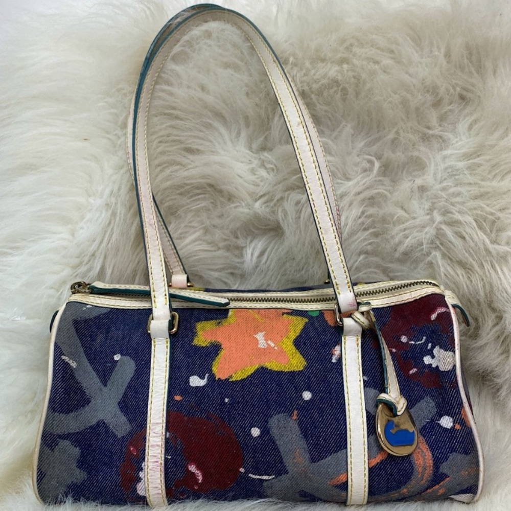 Dooney & Bourke Paint Splatter Denim Barrel Shoulder … - Gem